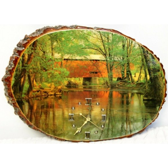 Handmade | Wall Decor | Vtg 8s Rawlive Edge Wood Clock Oval Covered ...